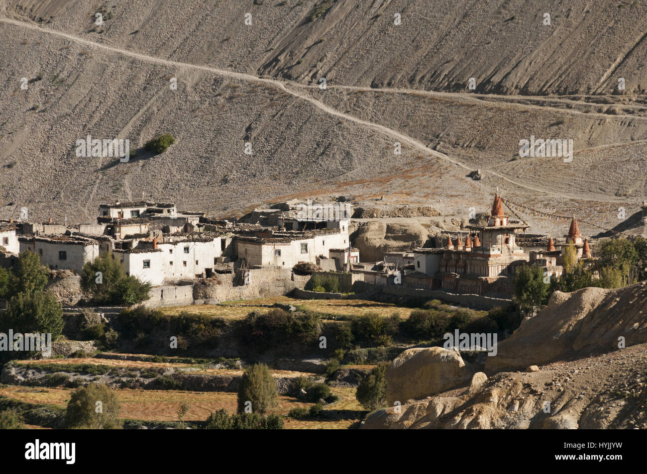 Nepal, Mustang trek, Tangge village and fields Stock Photo - Alamy