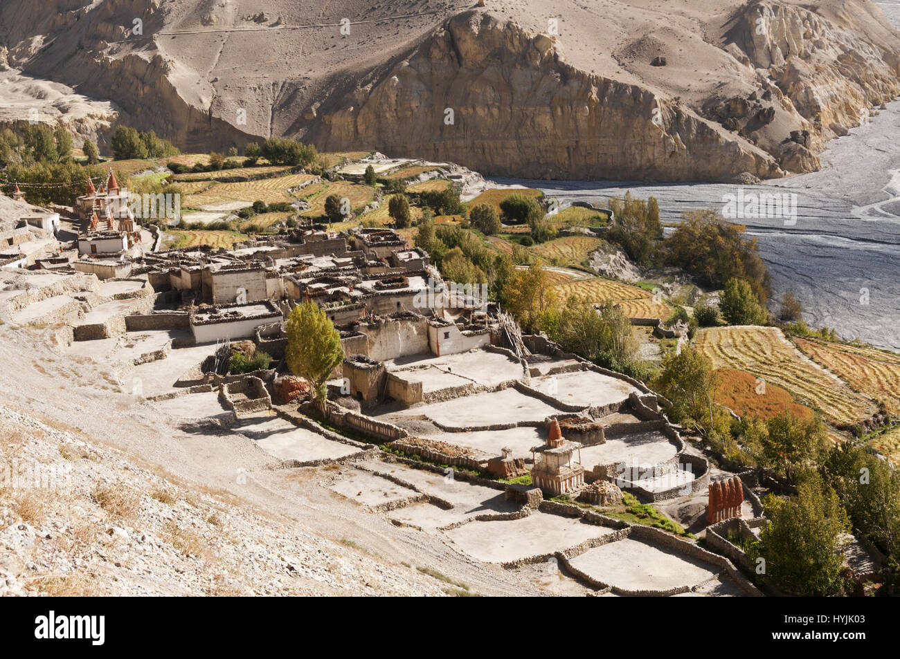 Nepal, Mustang trek, Tangge village and fields Stock Photo - Alamy