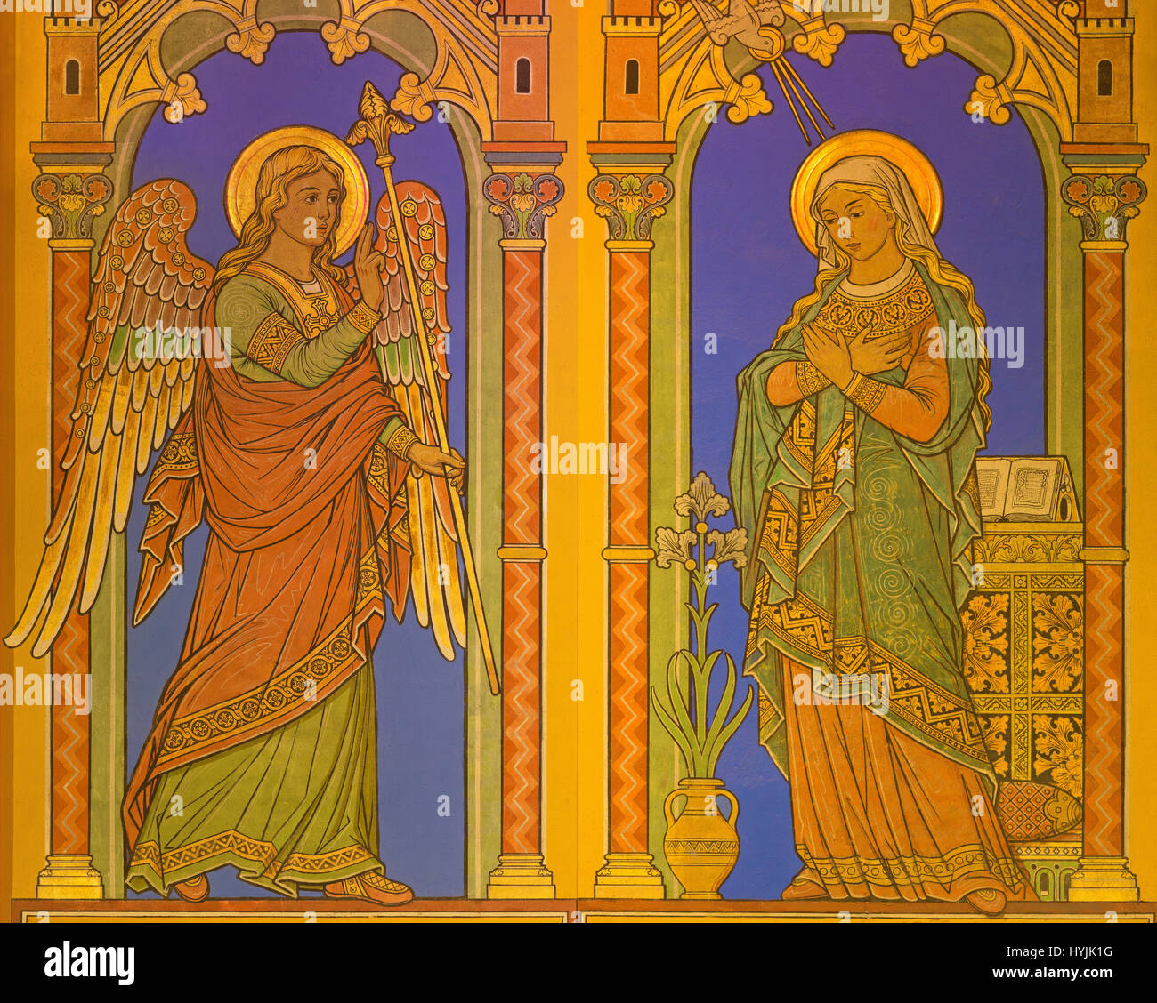 BERLIN, GERMANY, FEBRUARY - 15, 2017: The fresco of Annunciation in ...