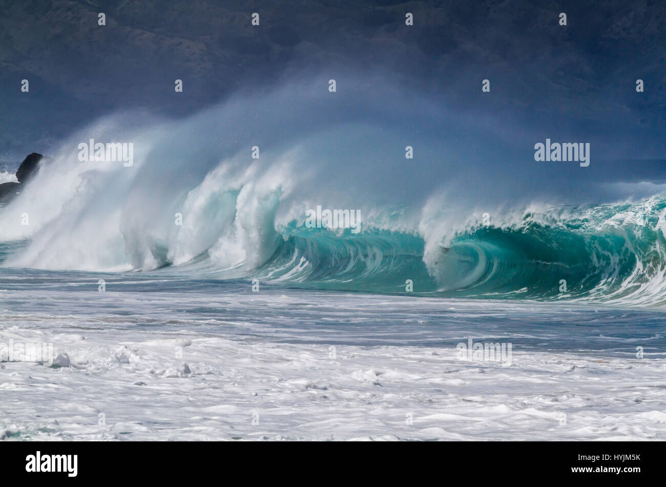 A big beautiful breaking shore break wave with a body surfer about to ...