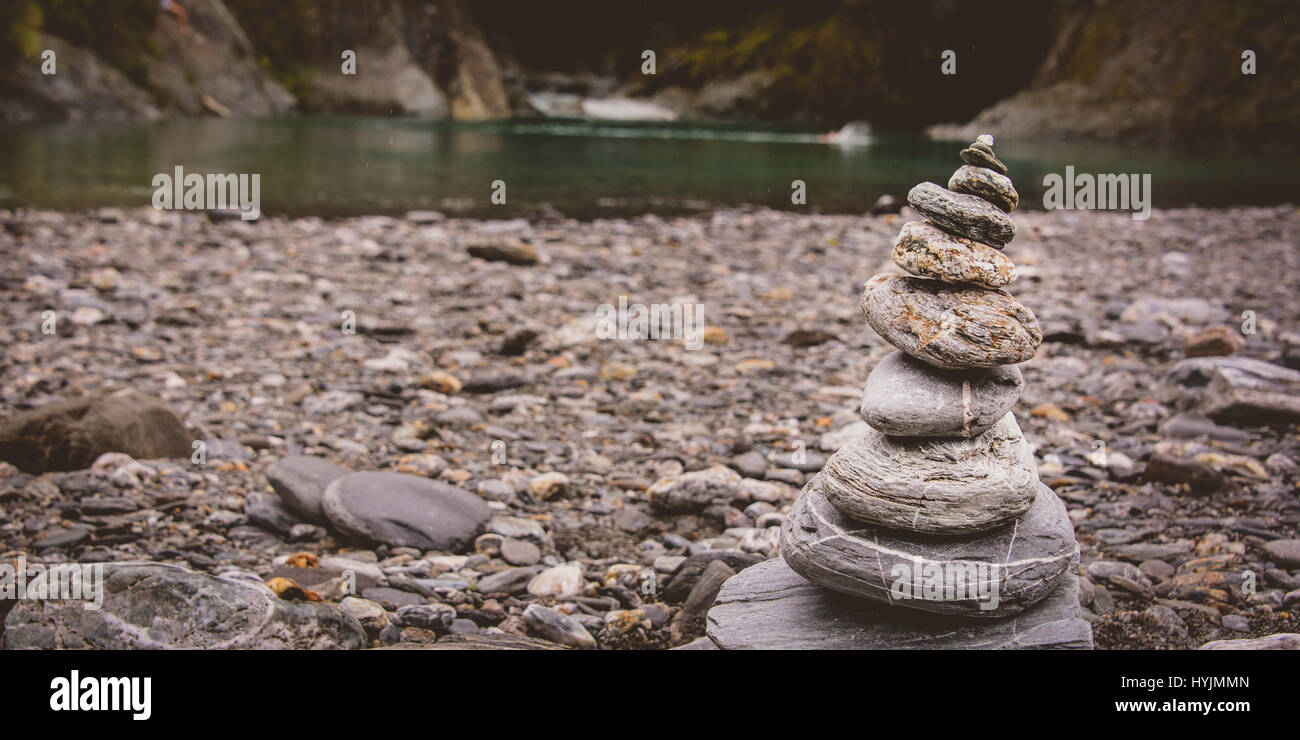 Cairn, rock piles at Blue pools New Zealand Stock Photo - Alamy