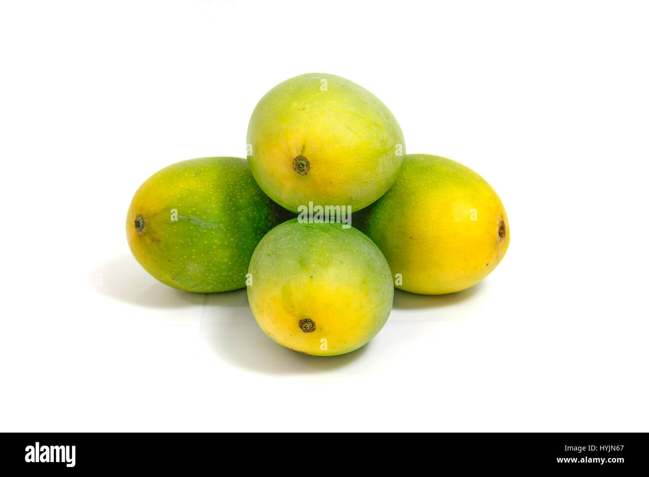 beautiful and appetizing of green-yellow mangoes on white background ...