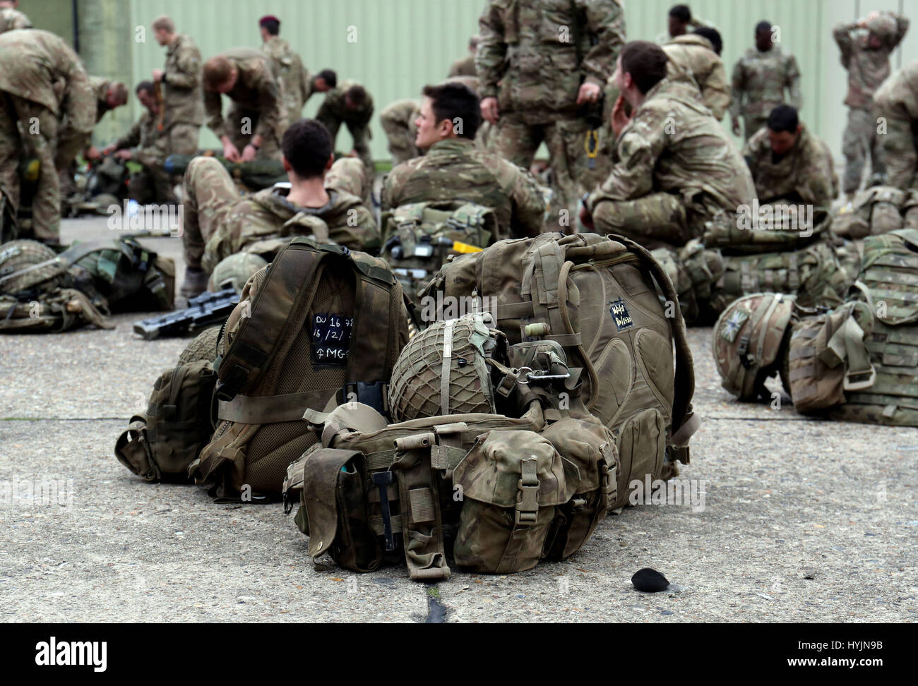 Kit bags are prepared by members of 16 Air Assault Brigade as they take ...