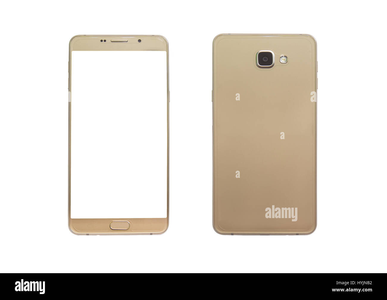 Gold phone front and backside view isolated on white background Stock ...