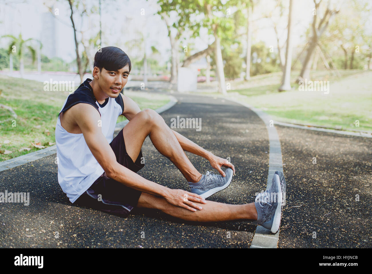 Portrait of a happy running man at public park , Healthy lifestyle ...