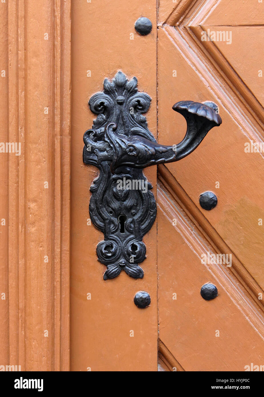 ornate entrance gate old metal door handle Stock Photo - Alamy