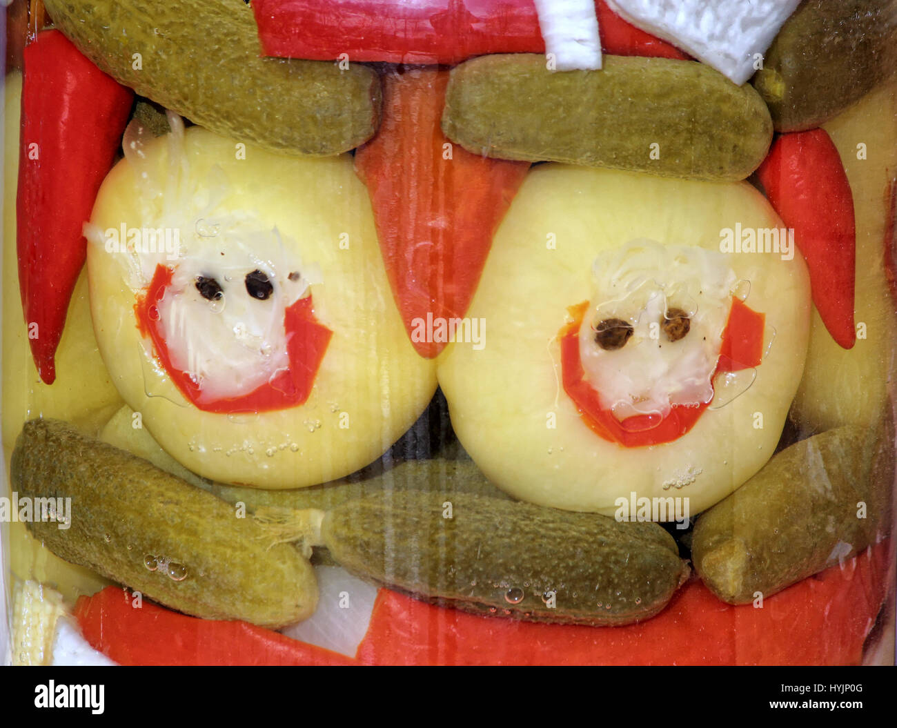 Glass compote two bell peppers pickles smiling Stock Photo - Alamy