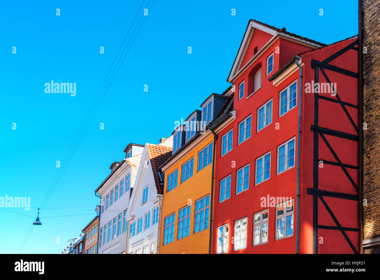 Copenhagen Denmark, colorful facades of old buildings in a row ...