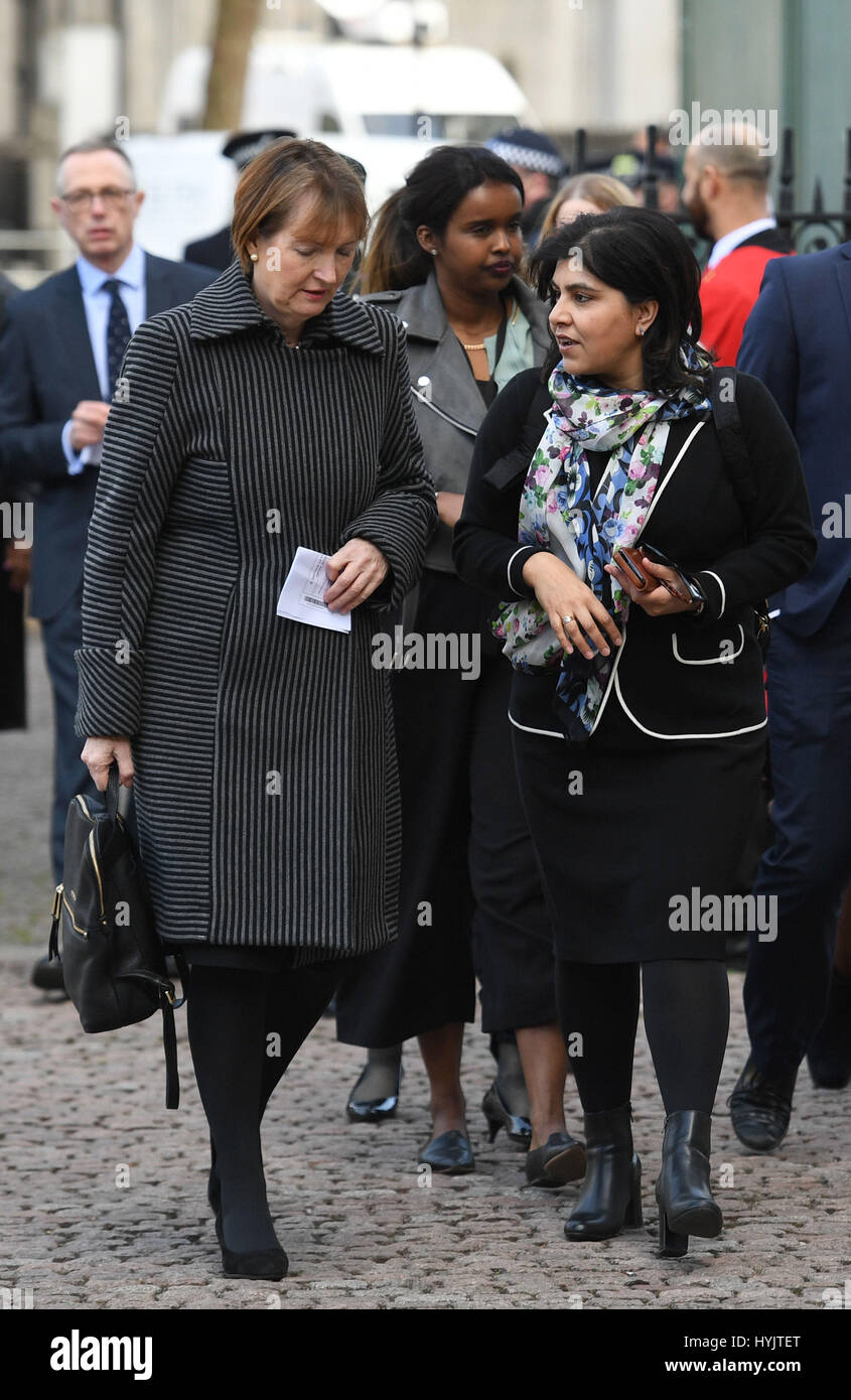 Harriet Harman MP (left) and Baroness Warsi arrive for a Service of ...