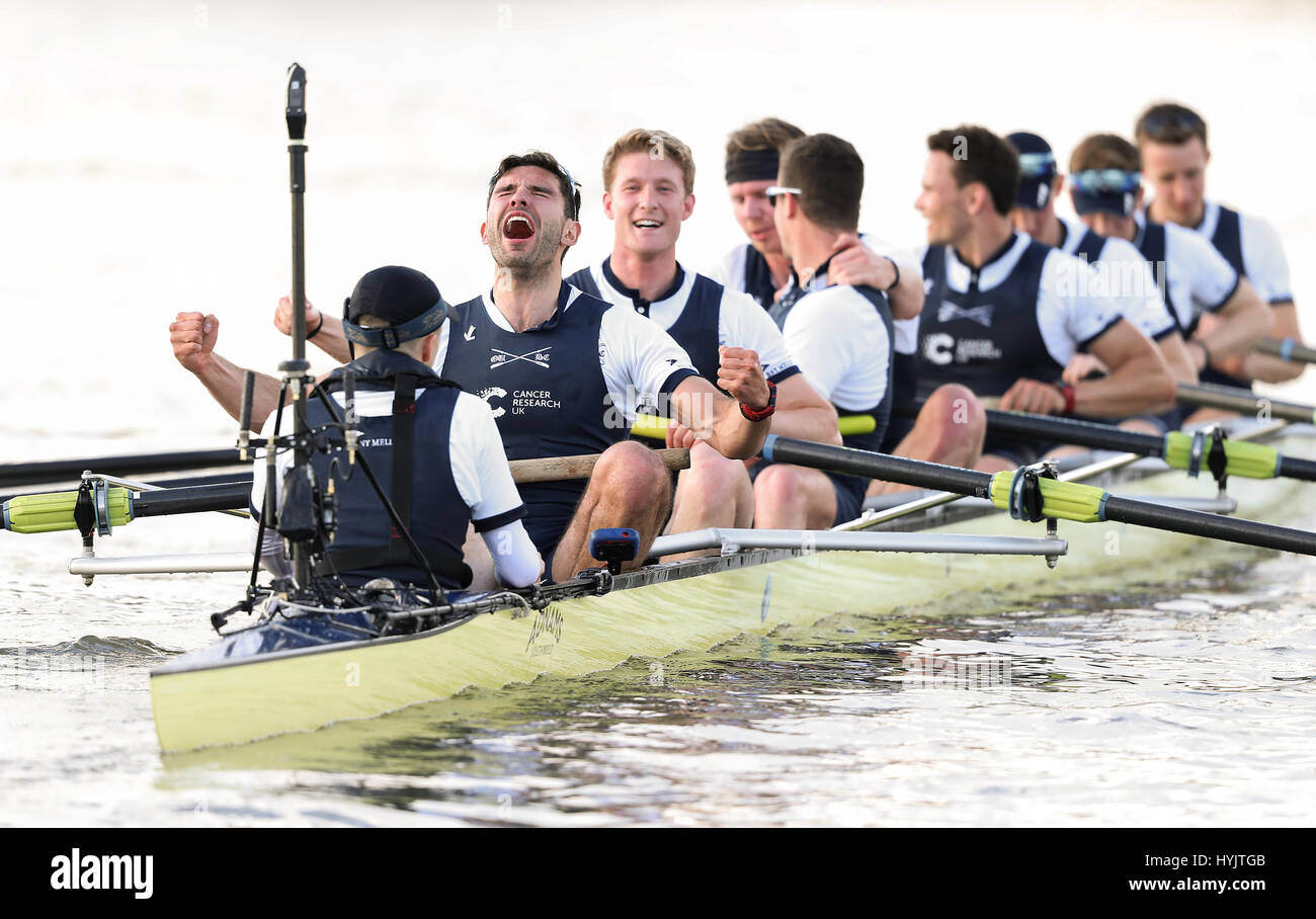 Oxford Men's crew celebrate their victory during the Men's Boat Race on ...