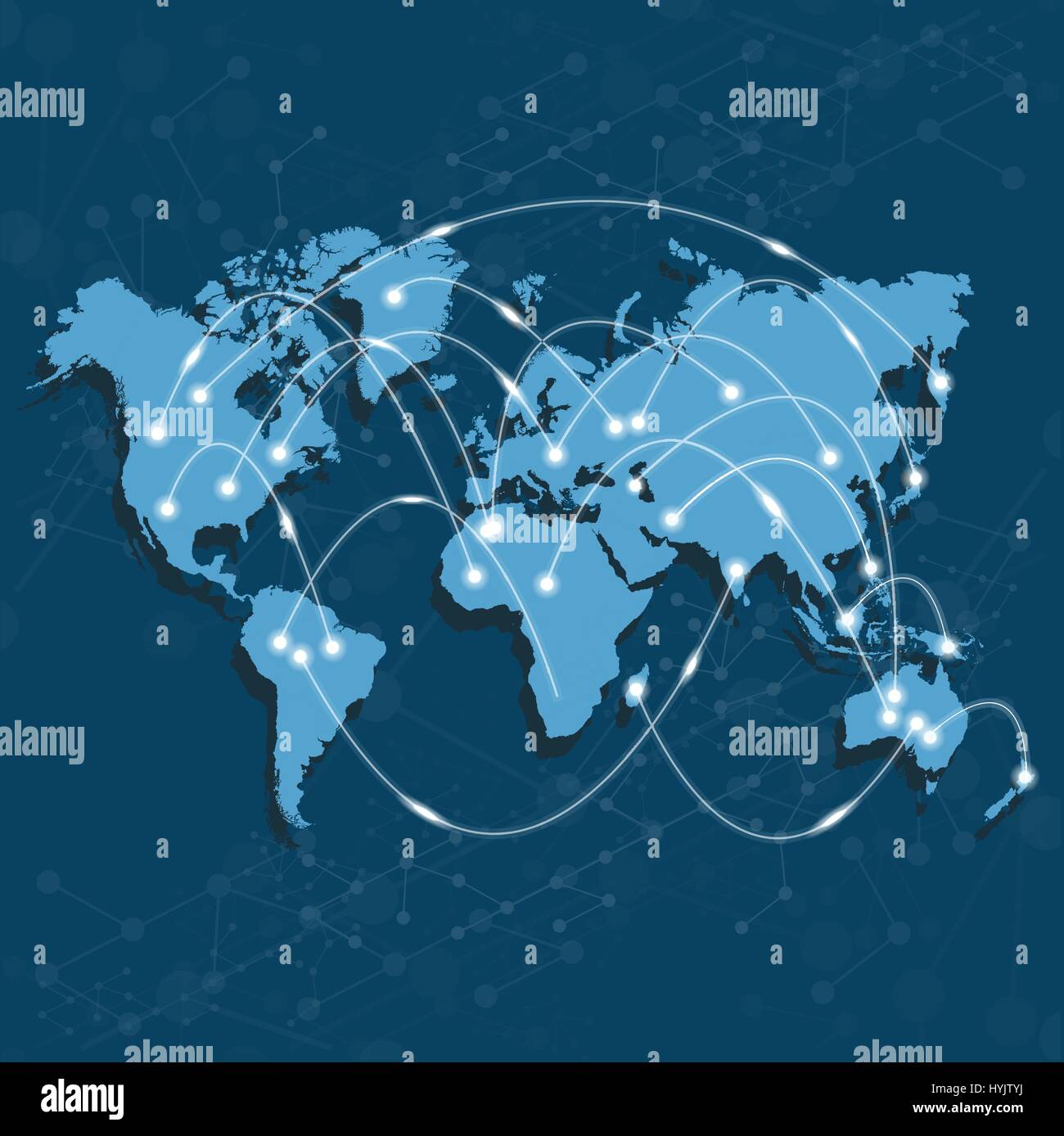 World map with nodes linked by lines. International Logistics or business concept. Vector ...