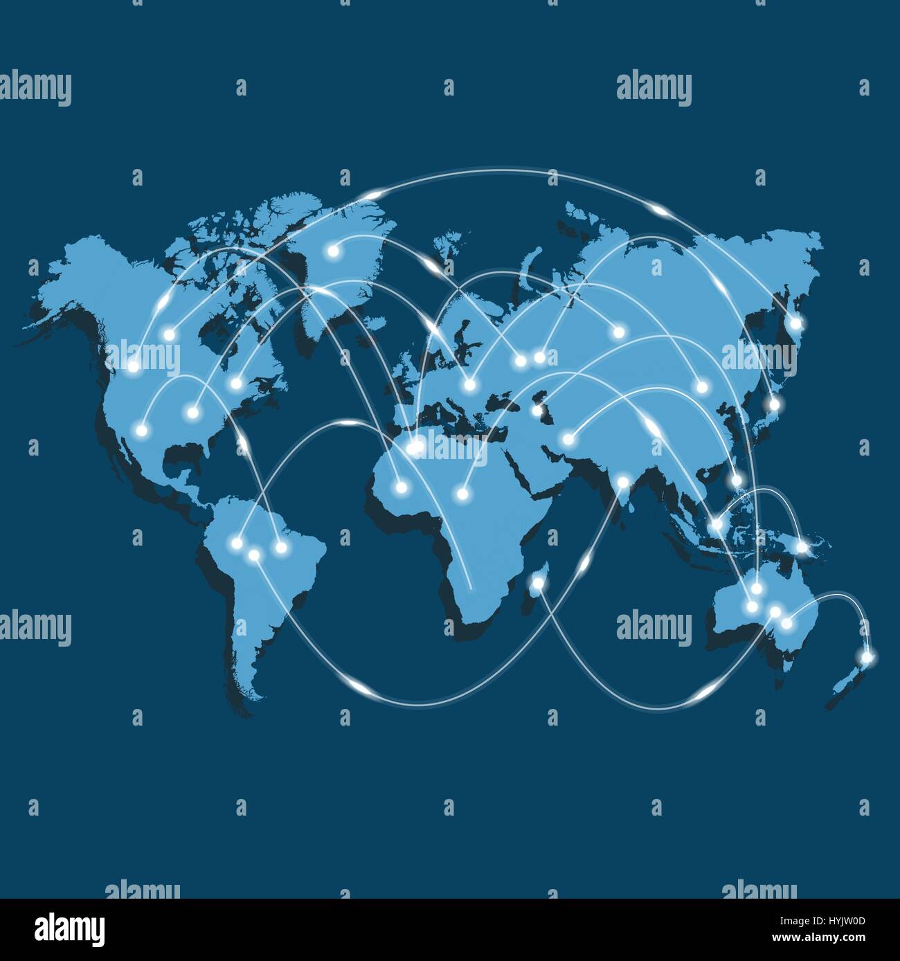 World map with nodes linked by lines. International Logistics or ...