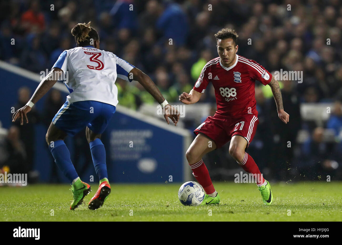 Birmingham City's Kerim Frei (right) in action with Brighton & Hove ...