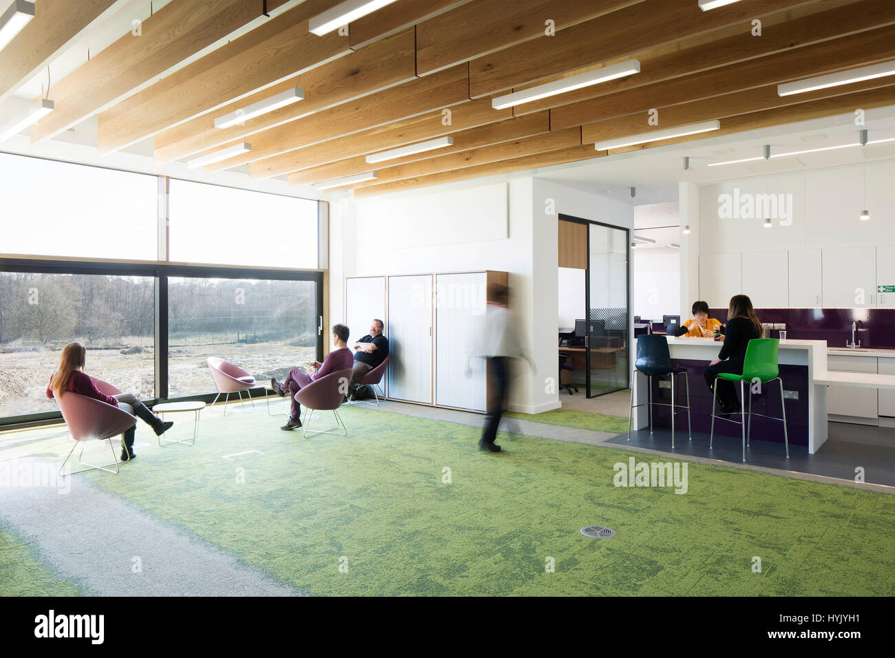 View of kitchen area and breakout space. Jenner Buillding at Pirbright ...