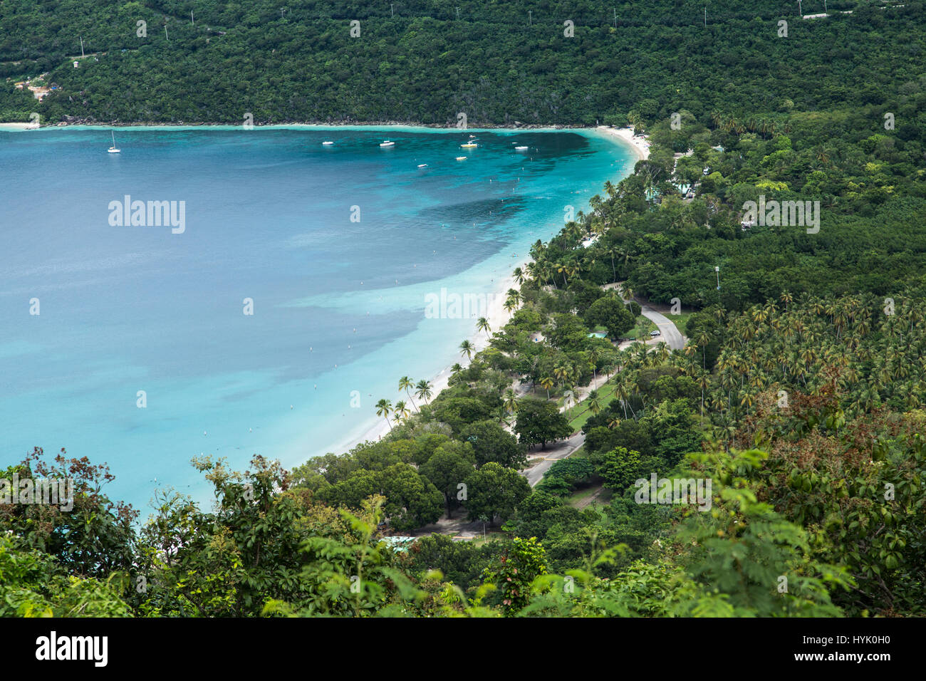 View of beatiful Megans Bay beach on St Thomas in the Caribbean Stock ...