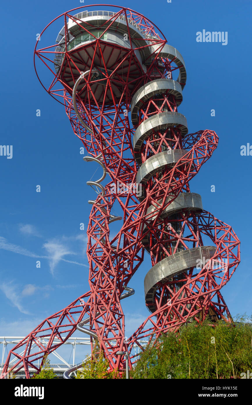 ArcelorMittal Orbit red tubular spiralling steel structure silver ...