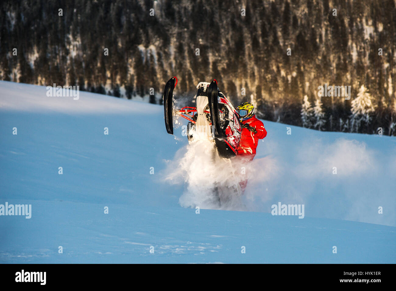 Rider on the snowmobile in the mountains. active drive Stock Photo - Alamy