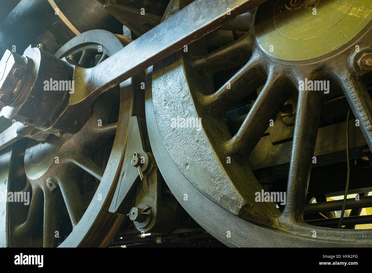 A closeup view of the wheels of a train Stock Photo - Alamy
