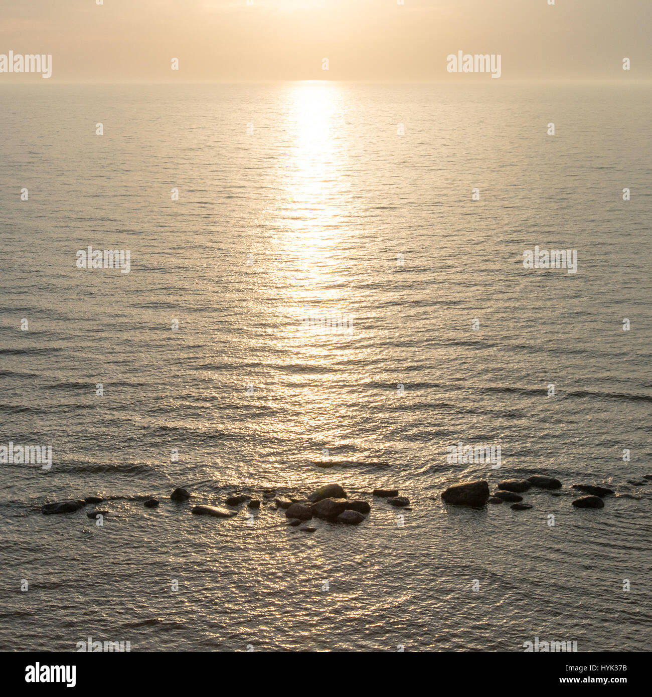 aerial view to the Shoreline of Baltic sea beach with rocks and sand ...
