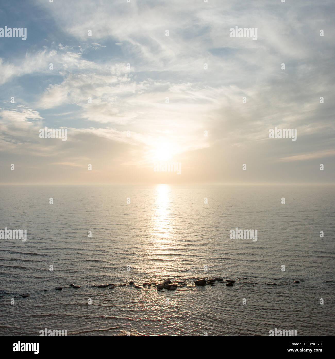 aerial view to the Shoreline of Baltic sea beach with rocks and sand ...