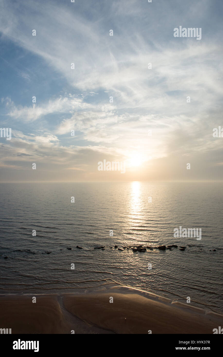 aerial view to the Shoreline of Baltic sea beach with rocks and sand ...