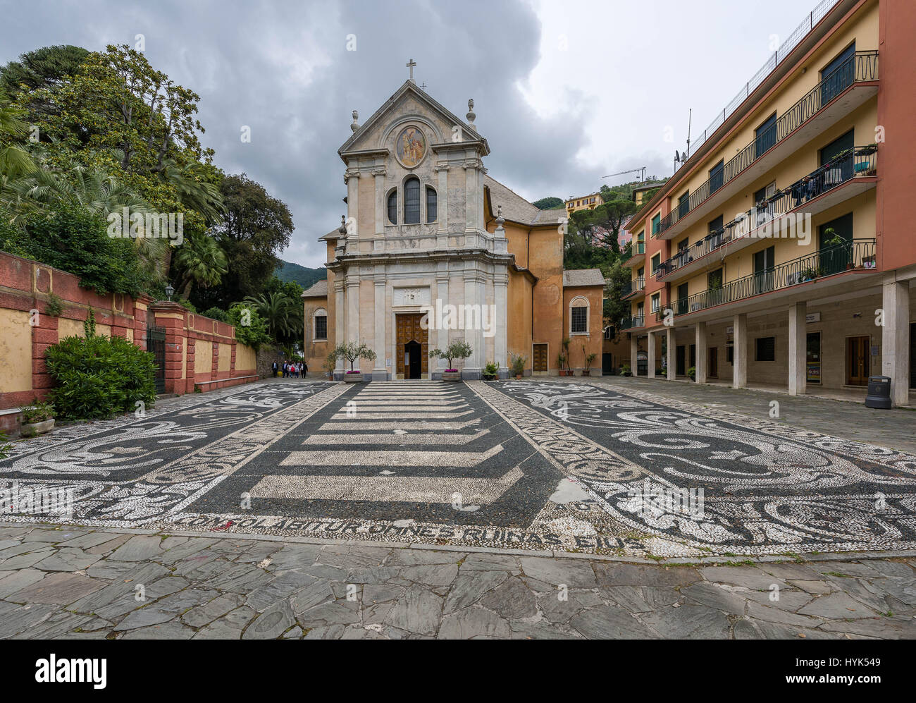 Parvis of a church in the village of Zoagli, Italy Stock Photo - Alamy