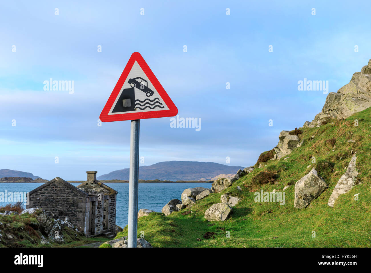 Quayside warning sign at Craignish Pier Stock Photo - Alamy