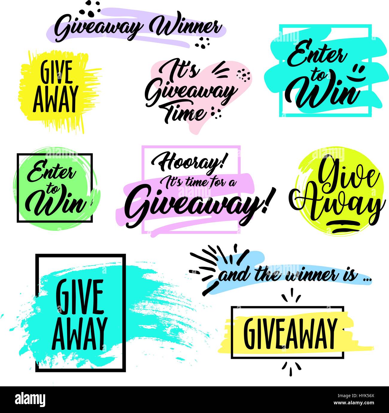 Giveaway handwritten lettering text and bright design elements Stock ...