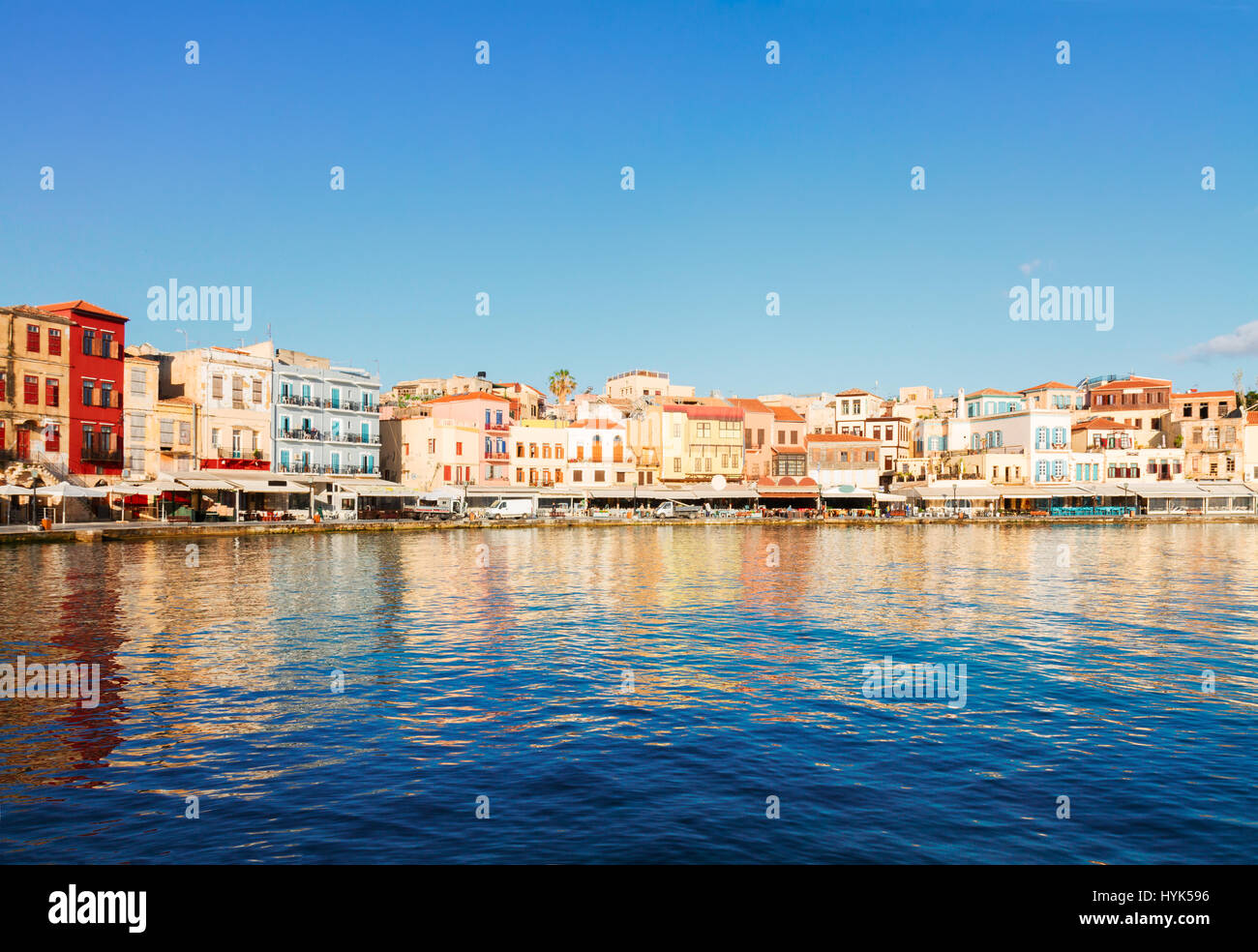venetian marina of Chania old town at sunny day, Crete, Greece Stock ...