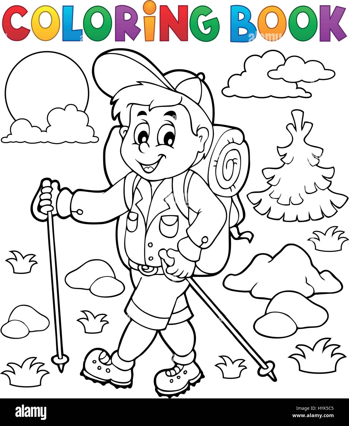 Coloring book hiker outdoor - eps10 vector illustration Stock Vector ...