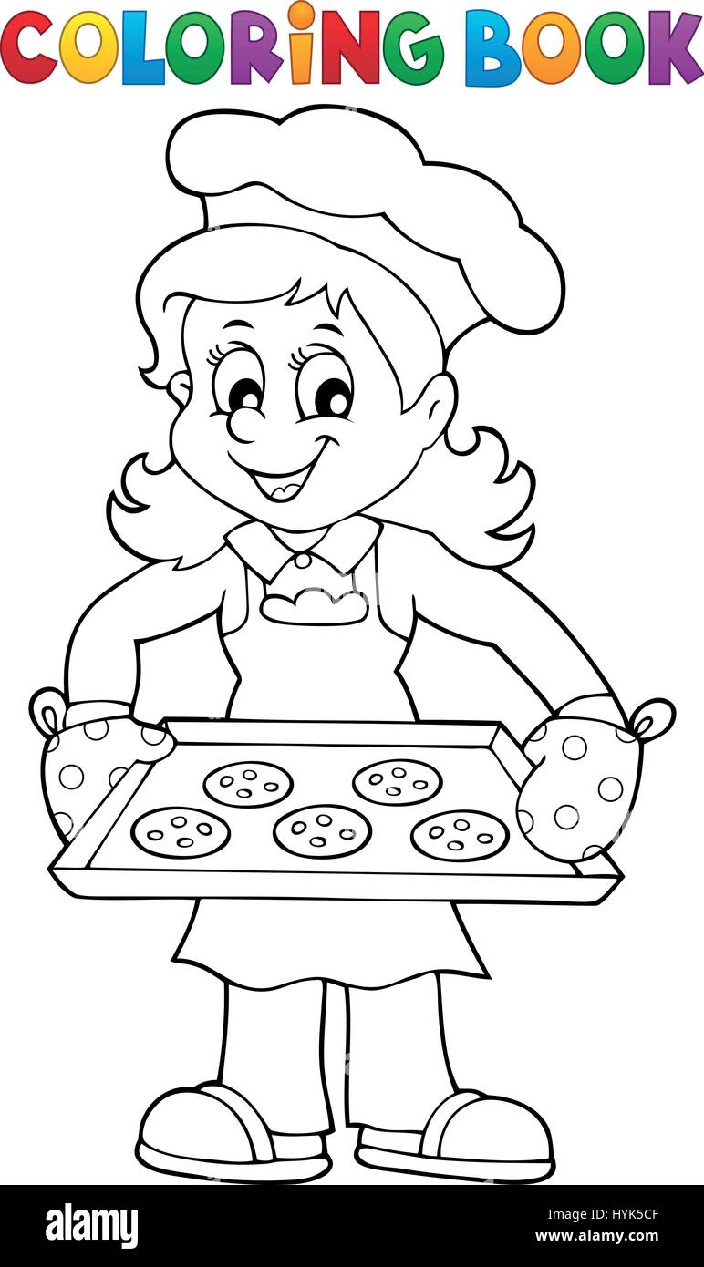 Coloring book with woman cook - eps10 vector illustration Stock Vector ...