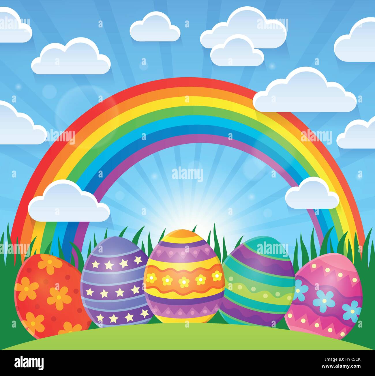 Easter theme with eggs and rainbow - eps10 vector illustration Stock ...