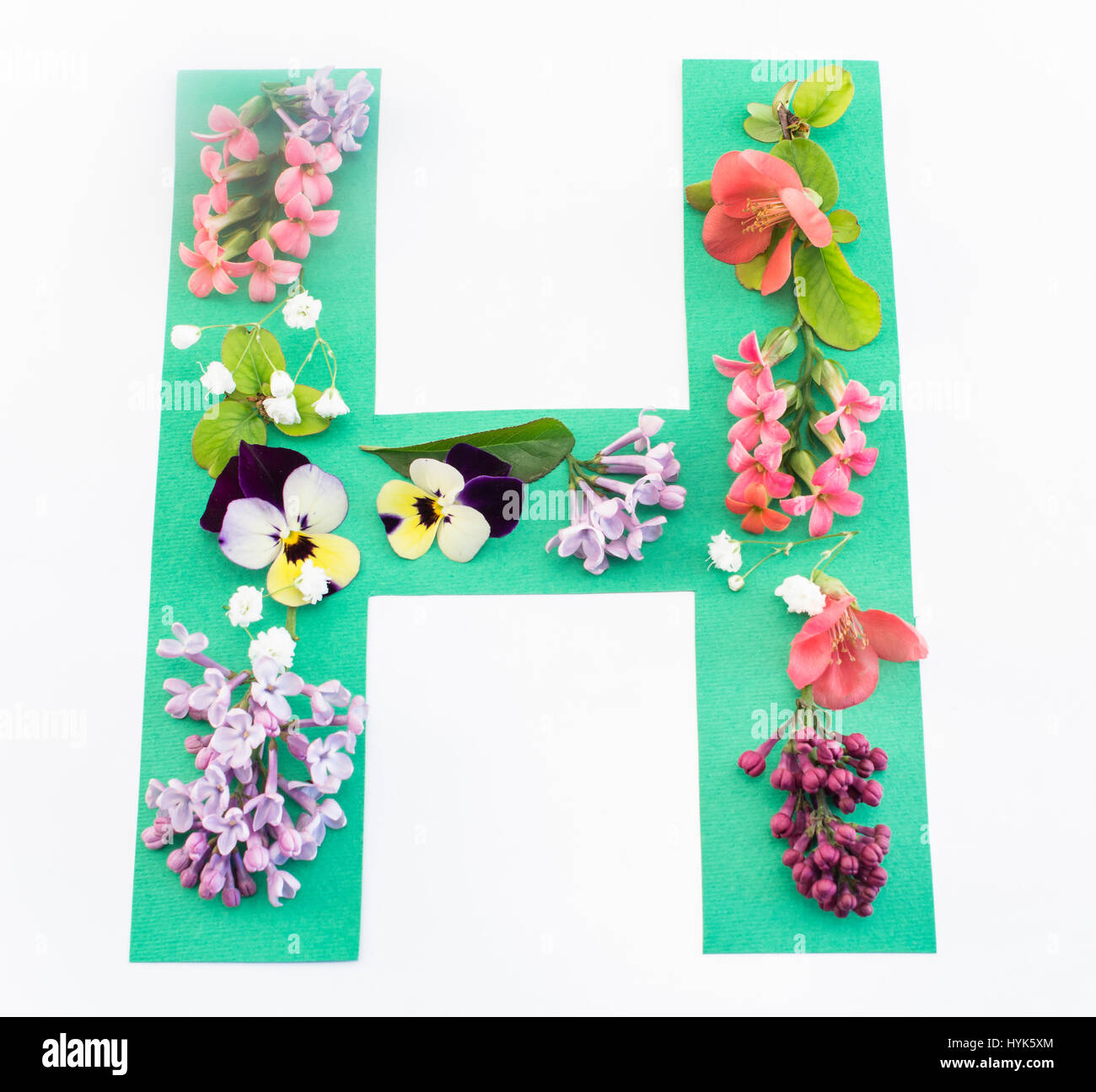 Letter H Made of Spring Flowers and Paper, on White Background Stock ...