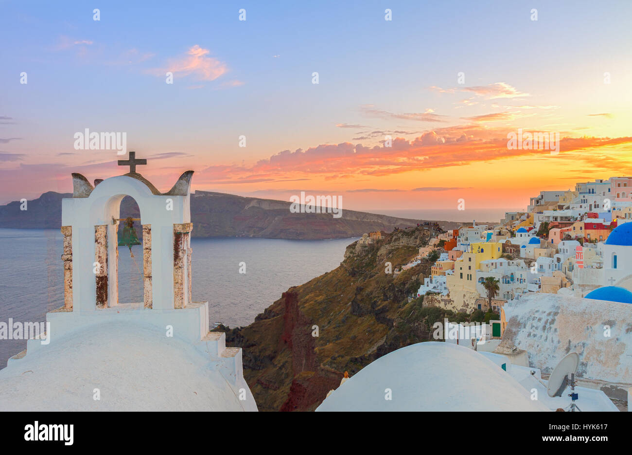 cityscape of Oia, traditional greek village of Santorini, with white ...