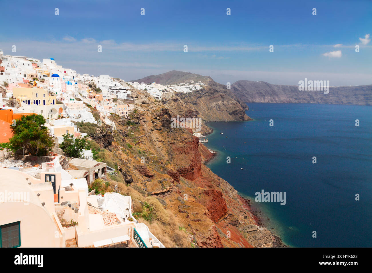 Oia, traditional greek white village and lanscape of caldera of volcano ...