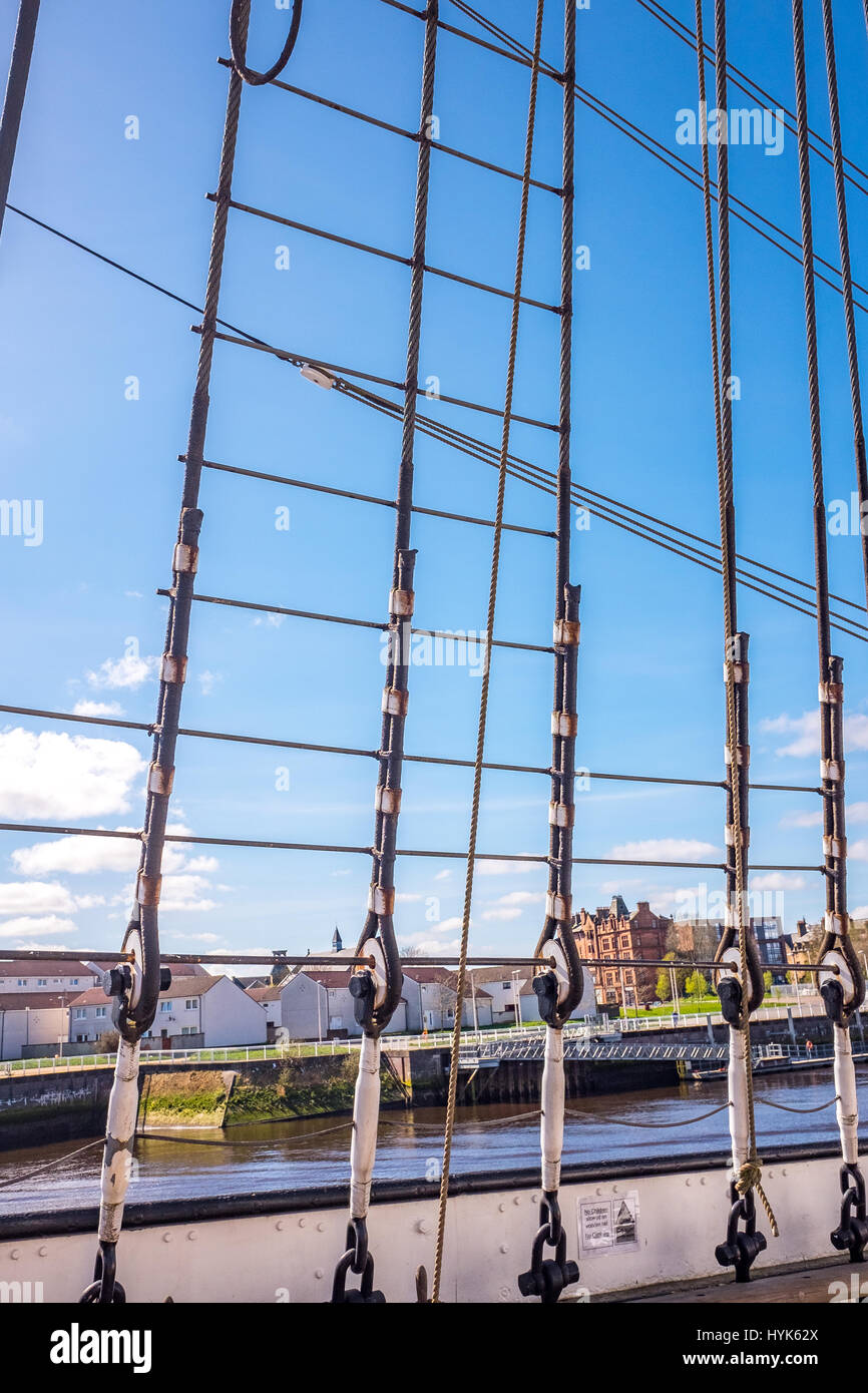 ropes rigging masts and stays on traditional sailing ship Stock Photo ...