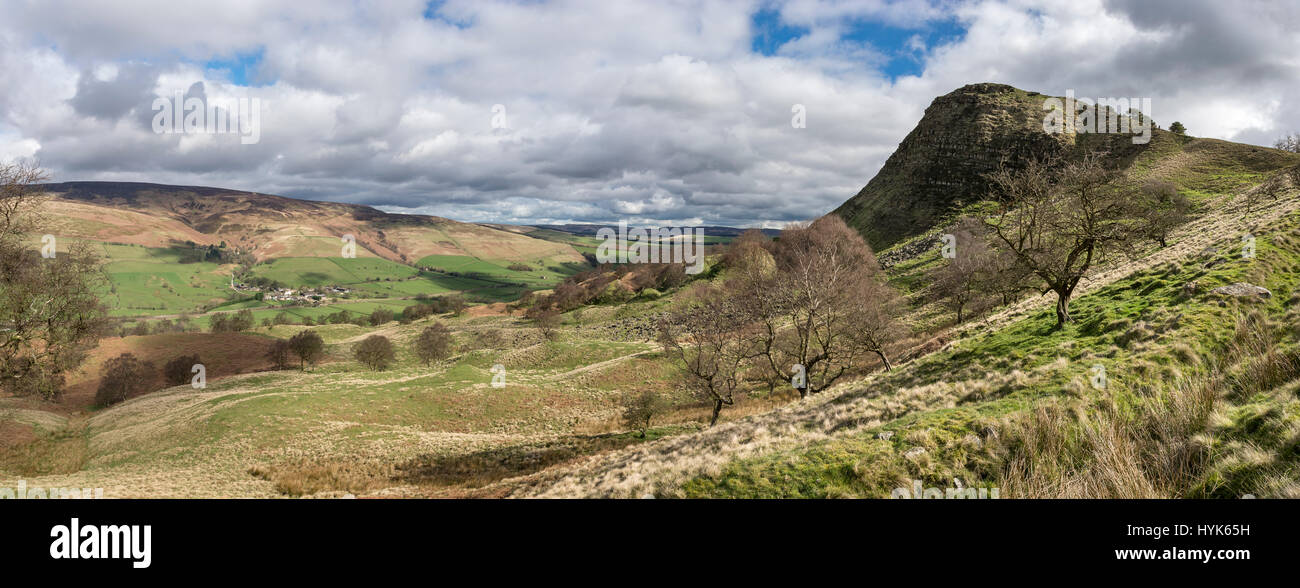 A sunny spring day at Back Tor on the great ridge, Peak District ...