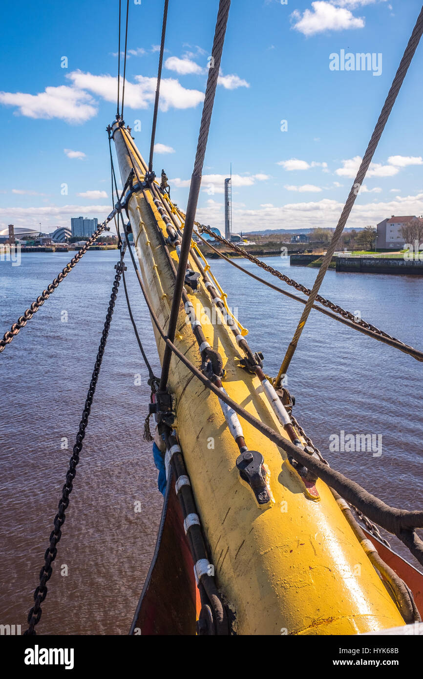 Bowsprit ropes rigging masts and stays on traditional sailing ship ...