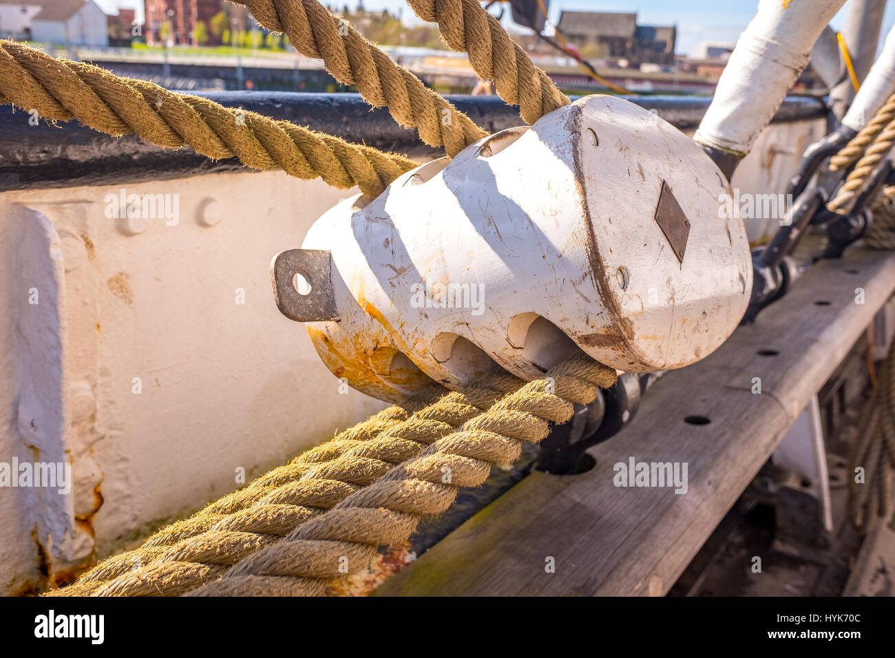 ropes rigging masts and stays on traditional sailing ship Stock Photo ...