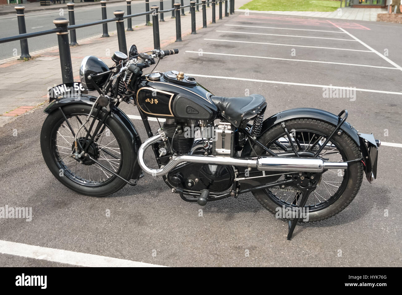 Aldershot, UK - May 9, 2015: Beautifully restored vintage British AJS ...