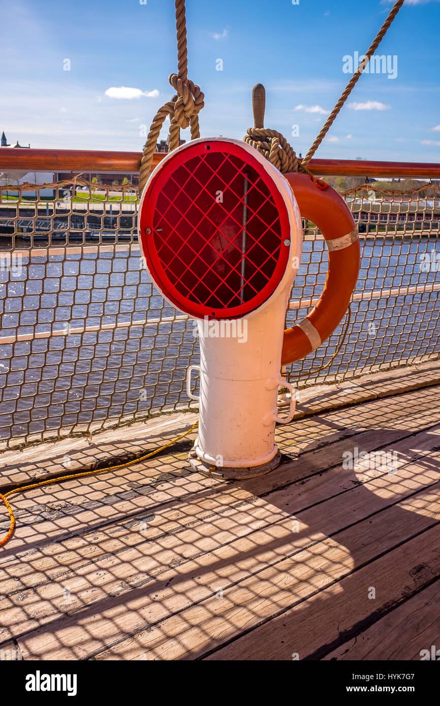 ventilator ropes rigging masts and stays on traditional sailing ship ...