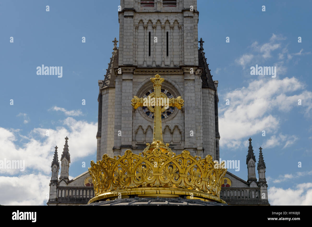 The gilded crown ad cross in Lourdes, France Stock Photo - Alamy