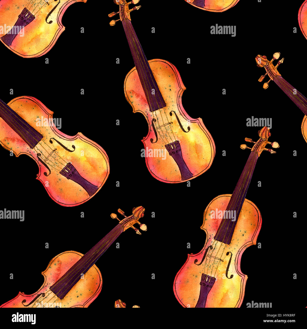 A seamless background pattern with watercolor violins on black Stock ...