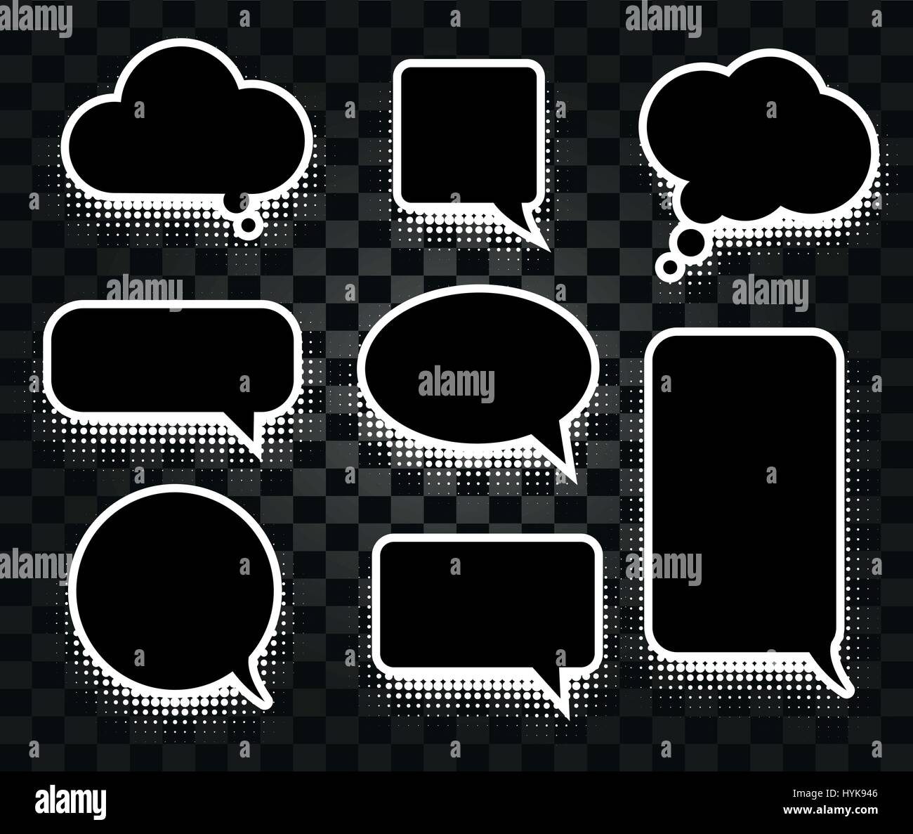 Isolated abstract black and white color comics speech balloons icons ...