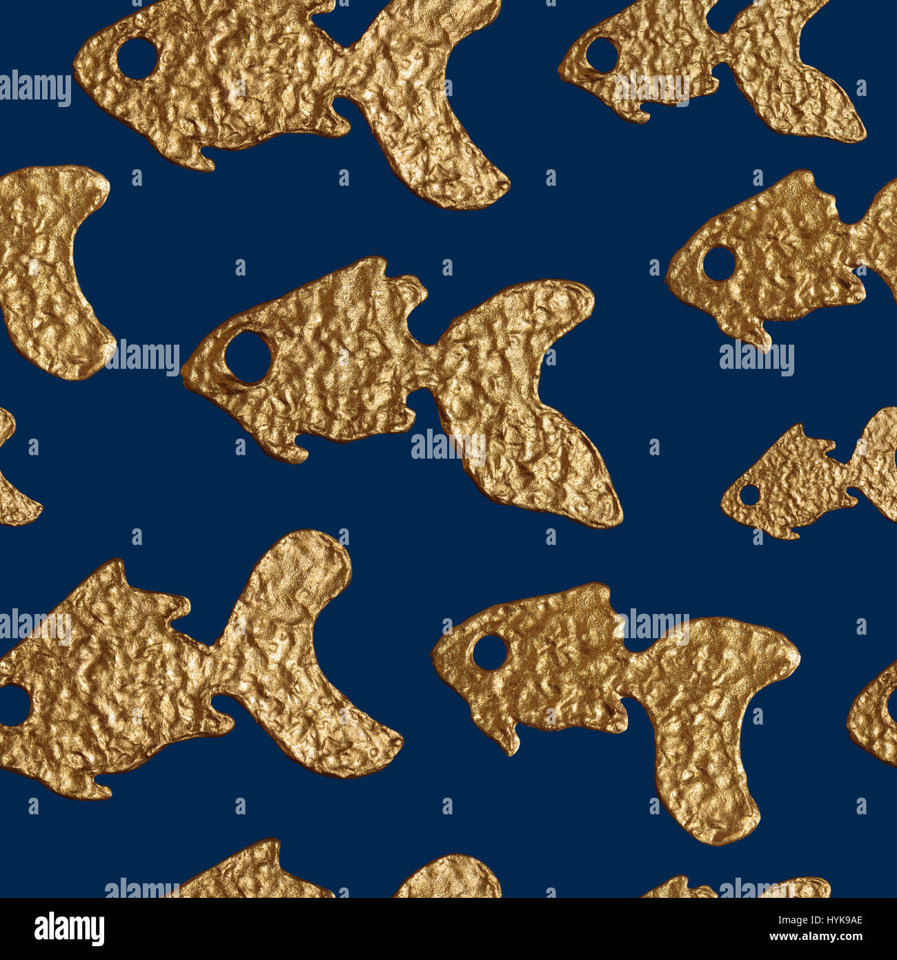 Gold fishes seamless pattern. Hand painted glittering sea background ...