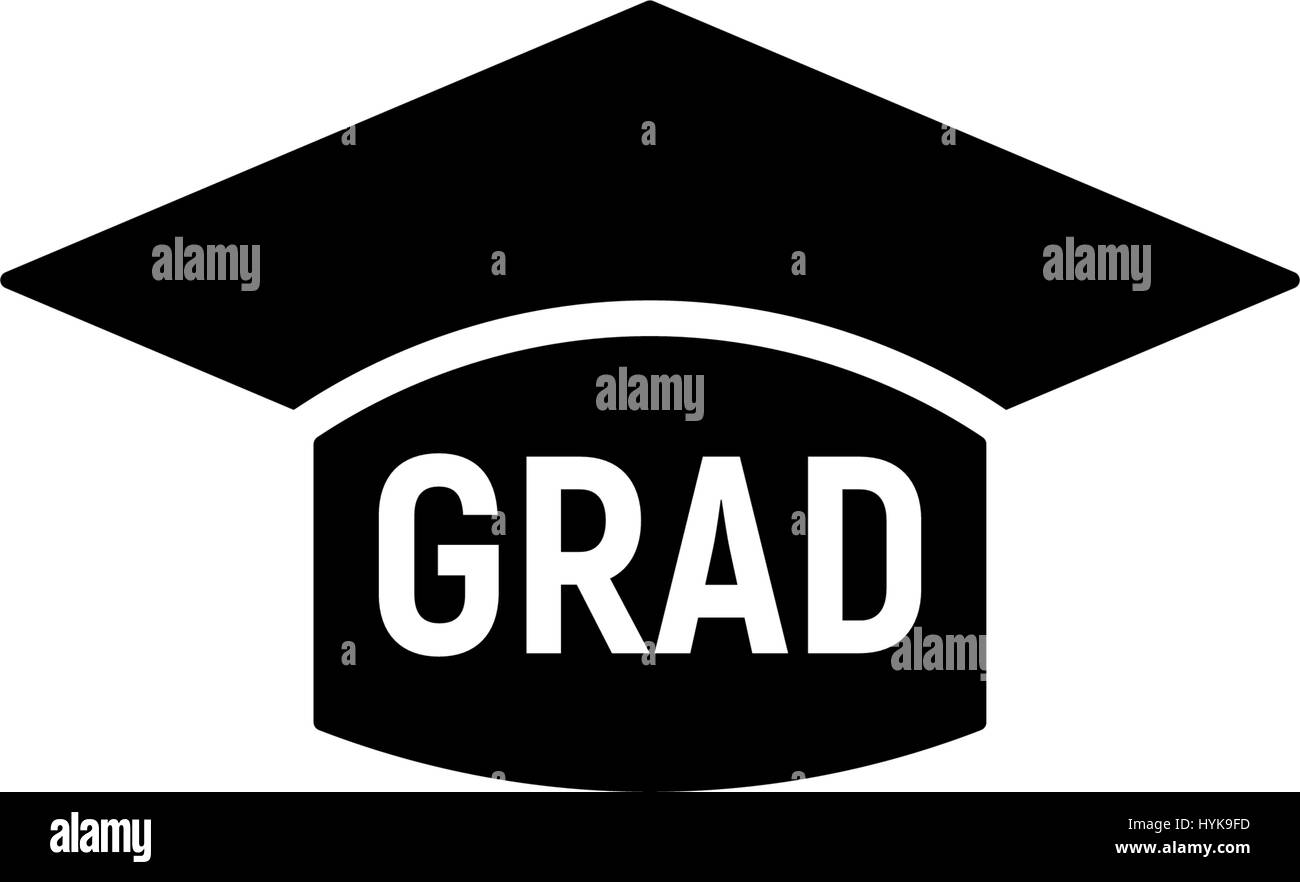Isolated black and white color bachelor hat with word grad logo ...