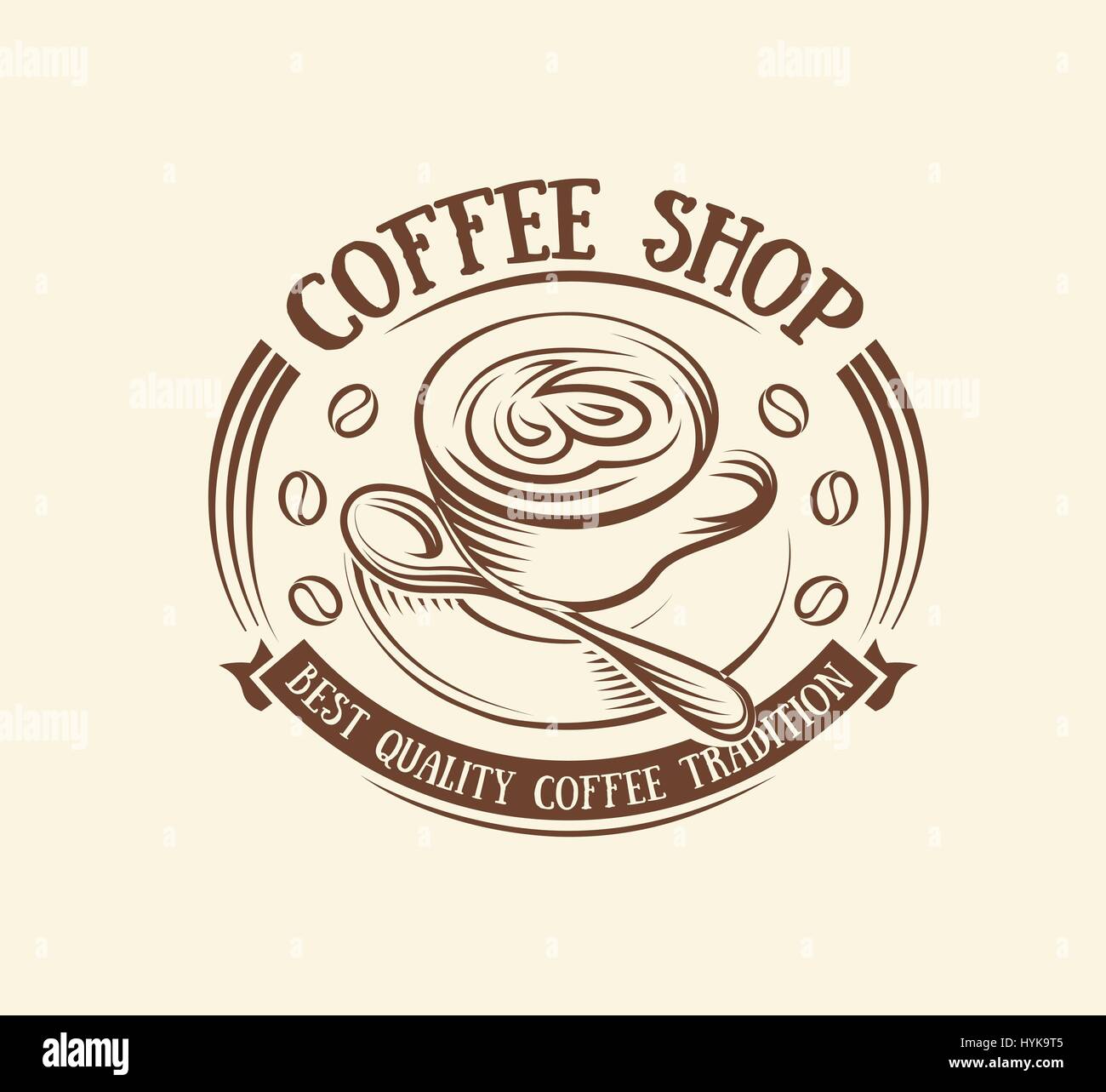 Isolated abstract brown color coffee cup logo, morning drink logotype ...