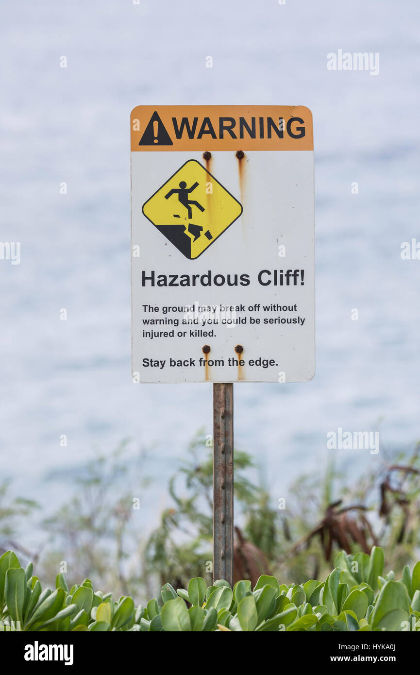 Warning Hazardous Cliff, sign, Kauai, Hawaii, USA Stock Photo - Alamy