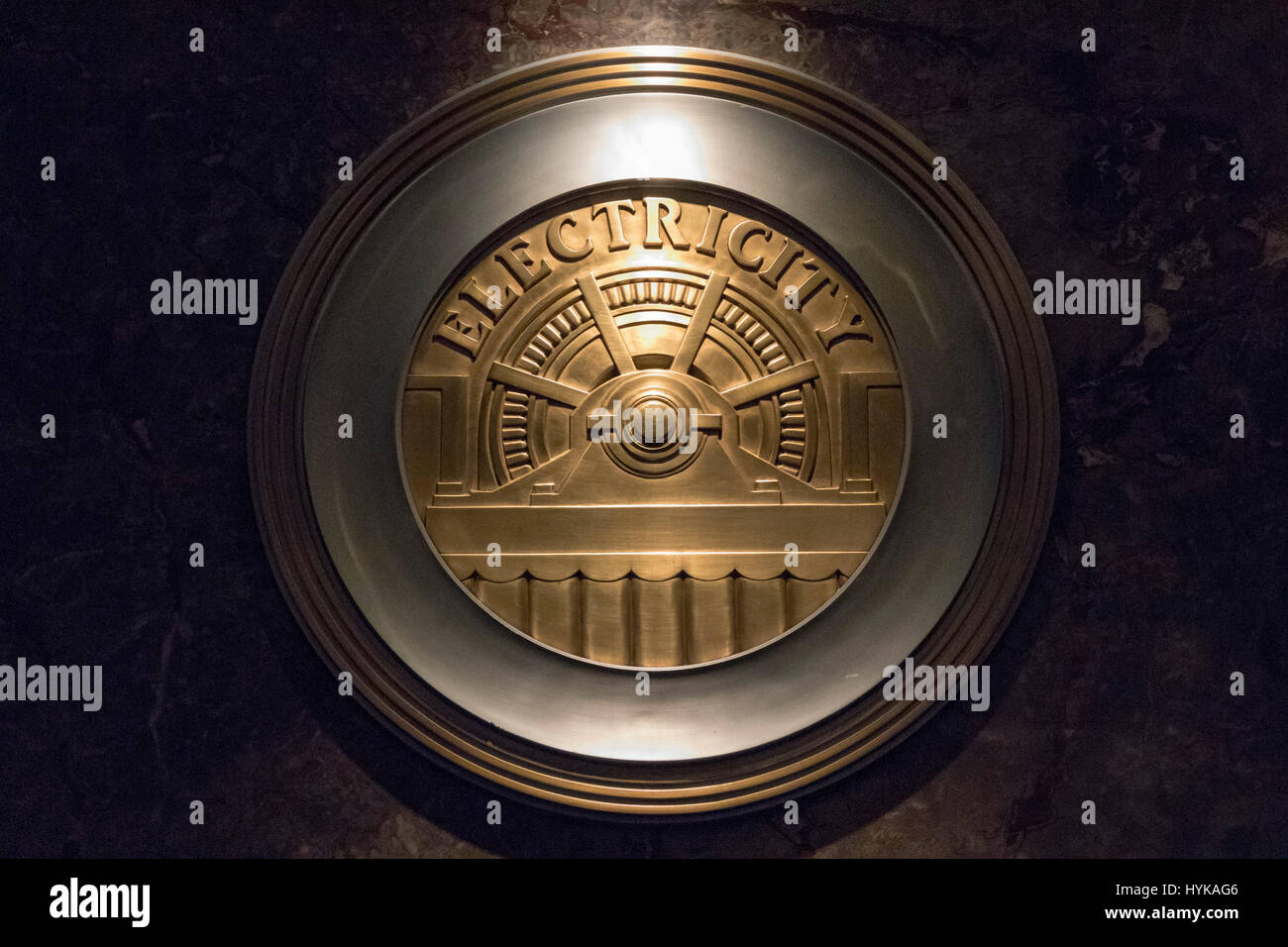 Electricity emblem, lobby, Empire State Building, Manhattan, New York ...