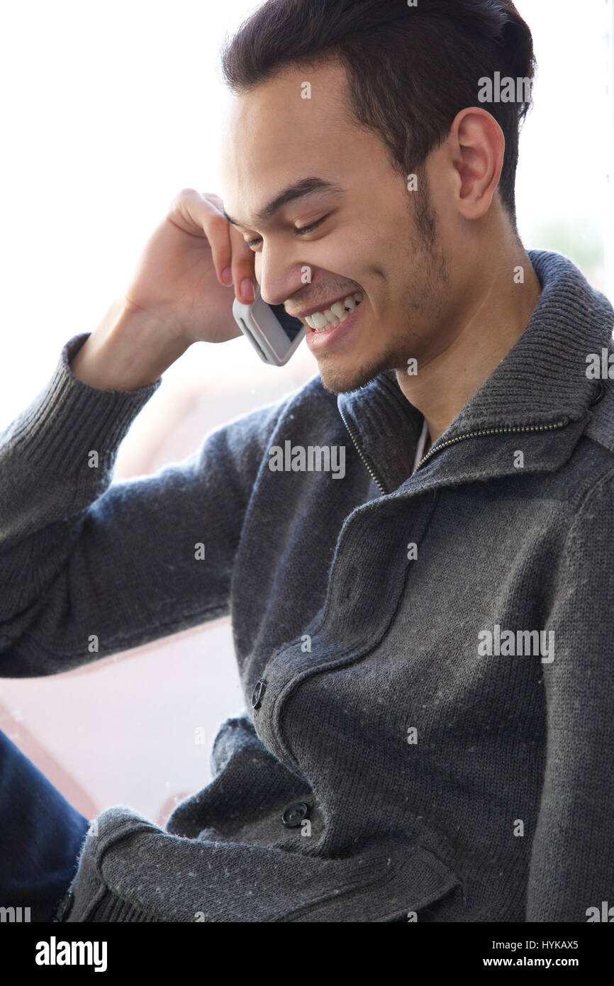 Portrait of a happy man talking on mobile phone Stock Photo - Alamy